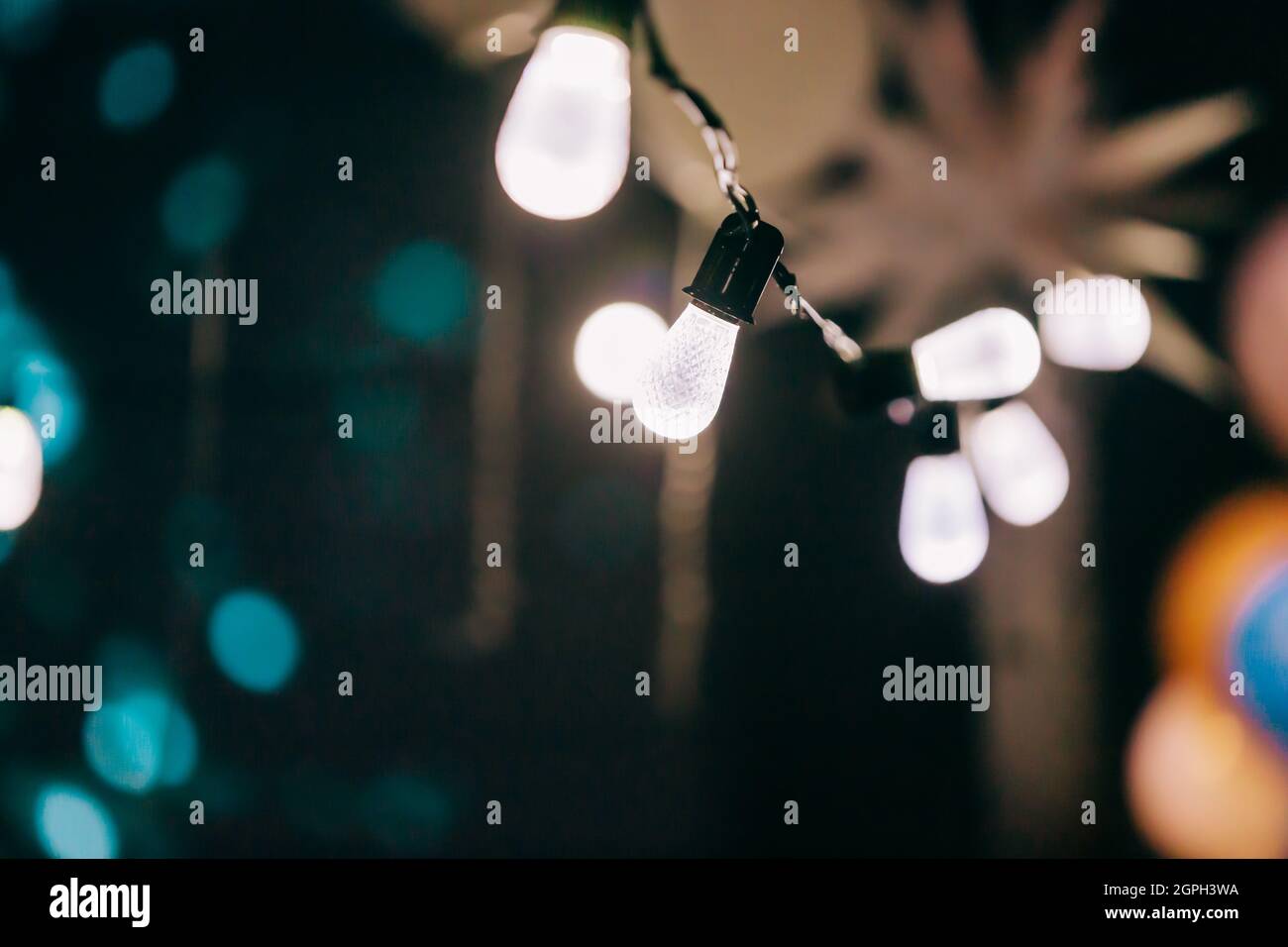 Blue string lights hi-res stock photography and images - Alamy