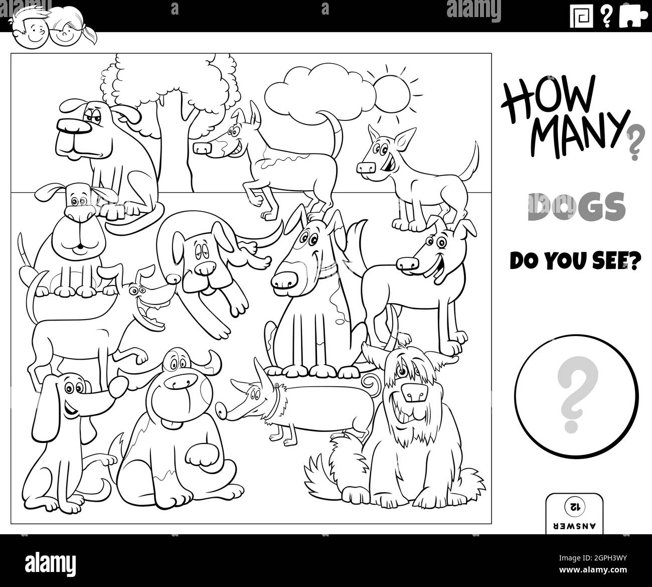 counting dogs educational game for kids coloring book page Stock Vector ...