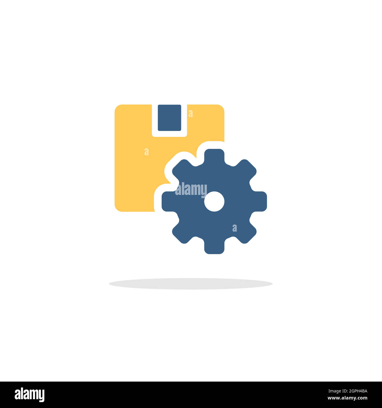 Package and gear. Shipping box. Current order. Icon with shadow ...