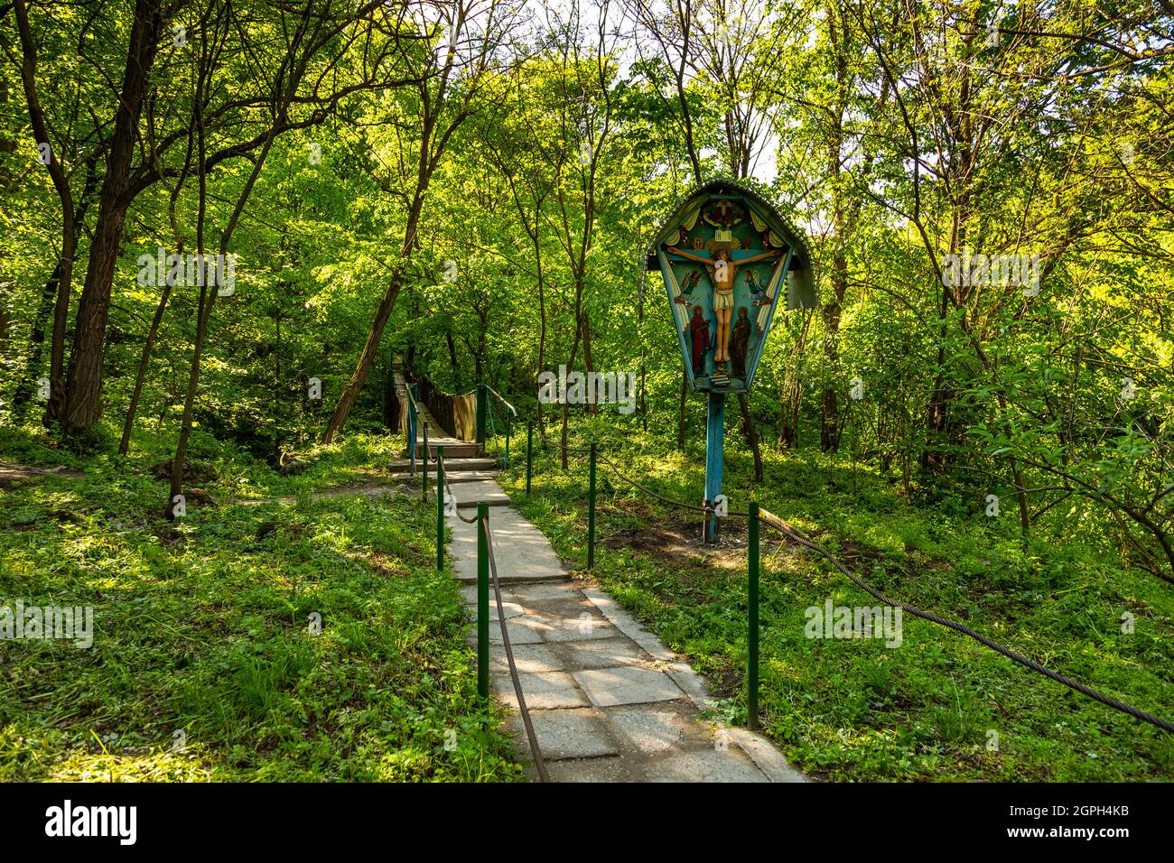 na, Republic of Moldova - 01 May 2016: A chapel with a cross with Jesus ...