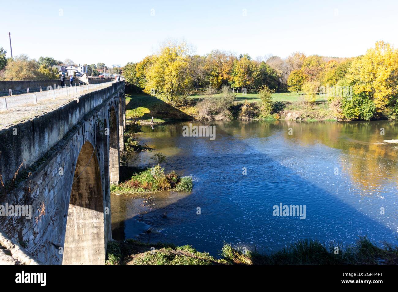 BYALA, BULGARIA - NOVEMBER 2, 2020: Nineteenth-century bridge over the ...
