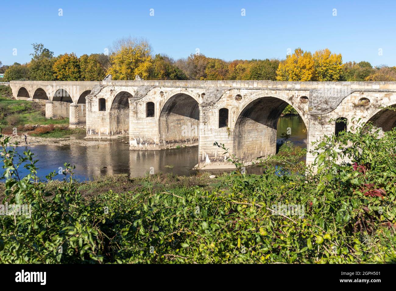 BYALA, BULGARIA - NOVEMBER 2, 2020: Nineteenth-century bridge over the ...