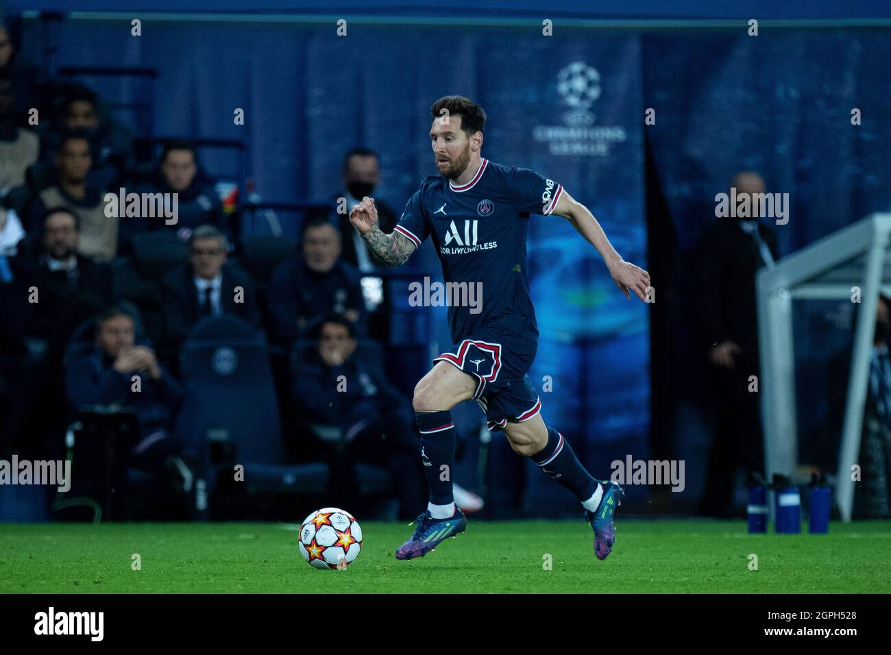 Lionel Messi of Paris Saint-Germain control ball during the UEFA ...