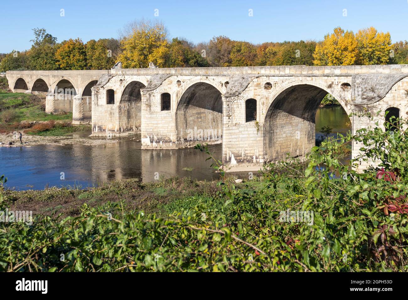 BYALA, BULGARIA - NOVEMBER 2, 2020: Nineteenth-century bridge over the ...