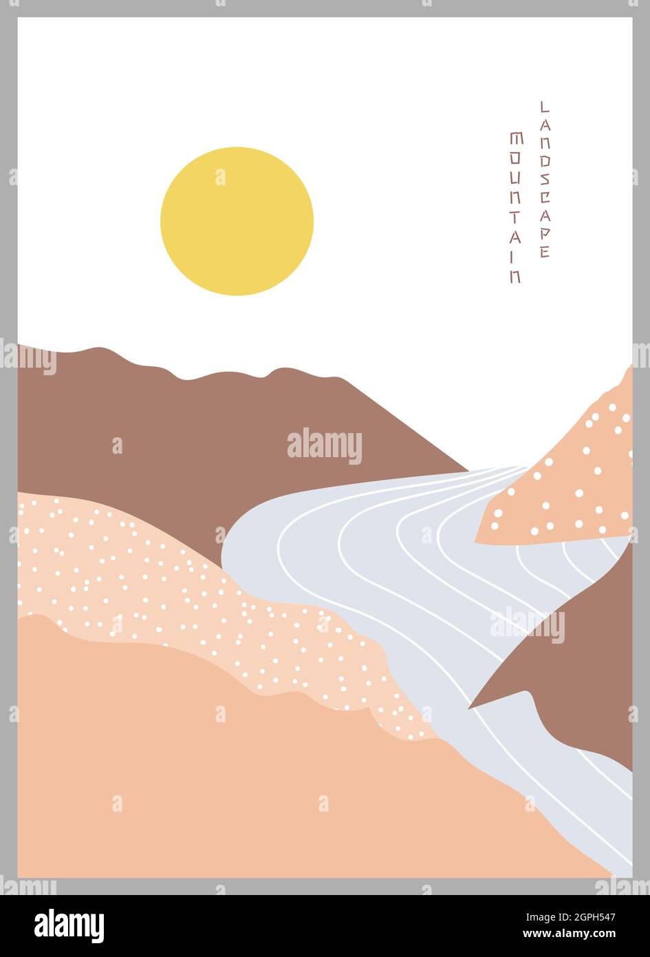 Vector illustration of a mountain landscape with river. Geometric ...