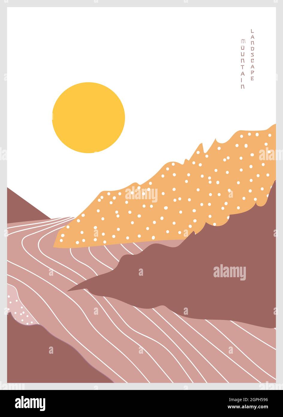 Vector illustration of a mountain landscape with river. Geometric ...