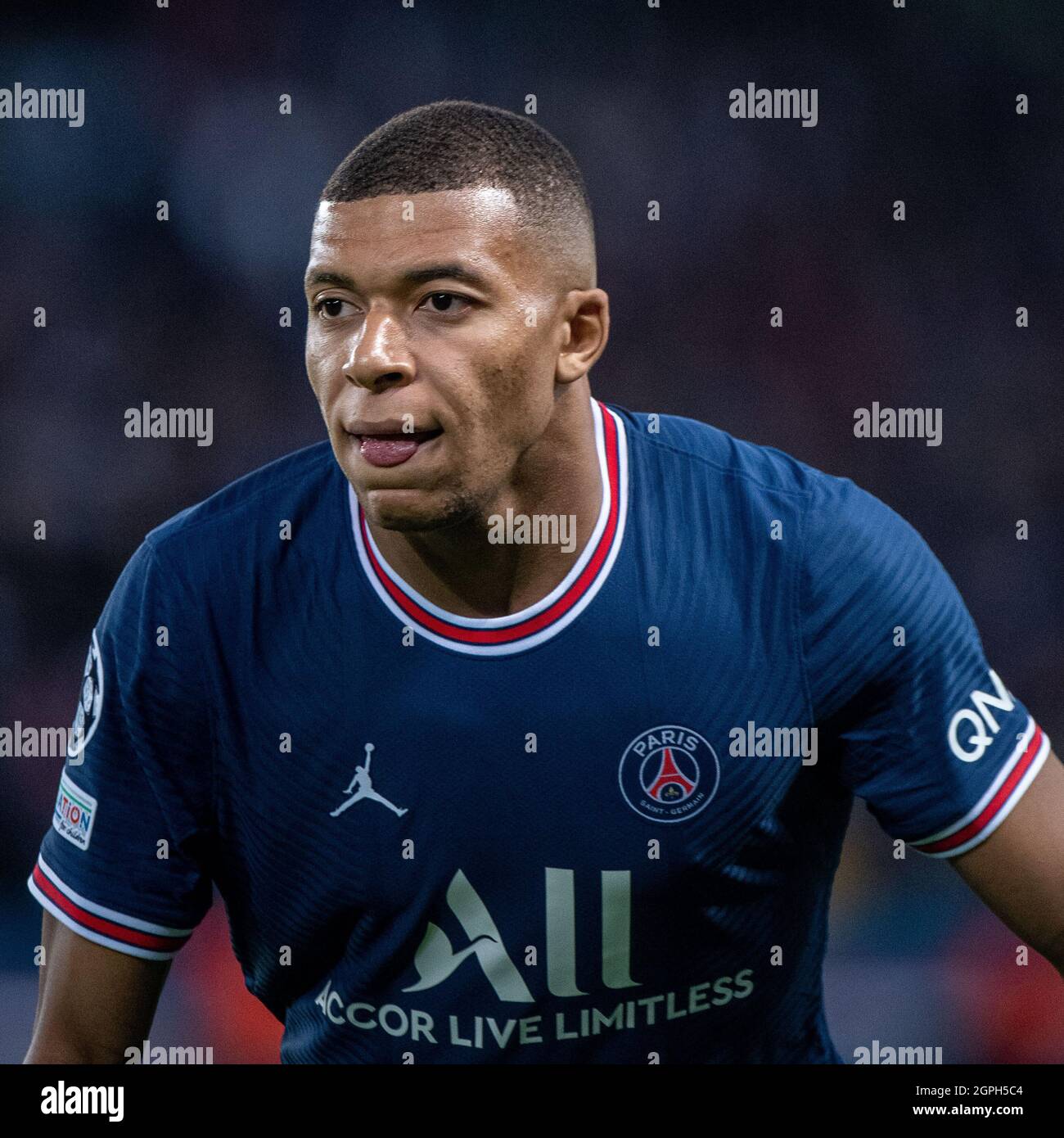 Kylian Mbappé of Paris Saint-Germain looks on during the UEFA Champions ...