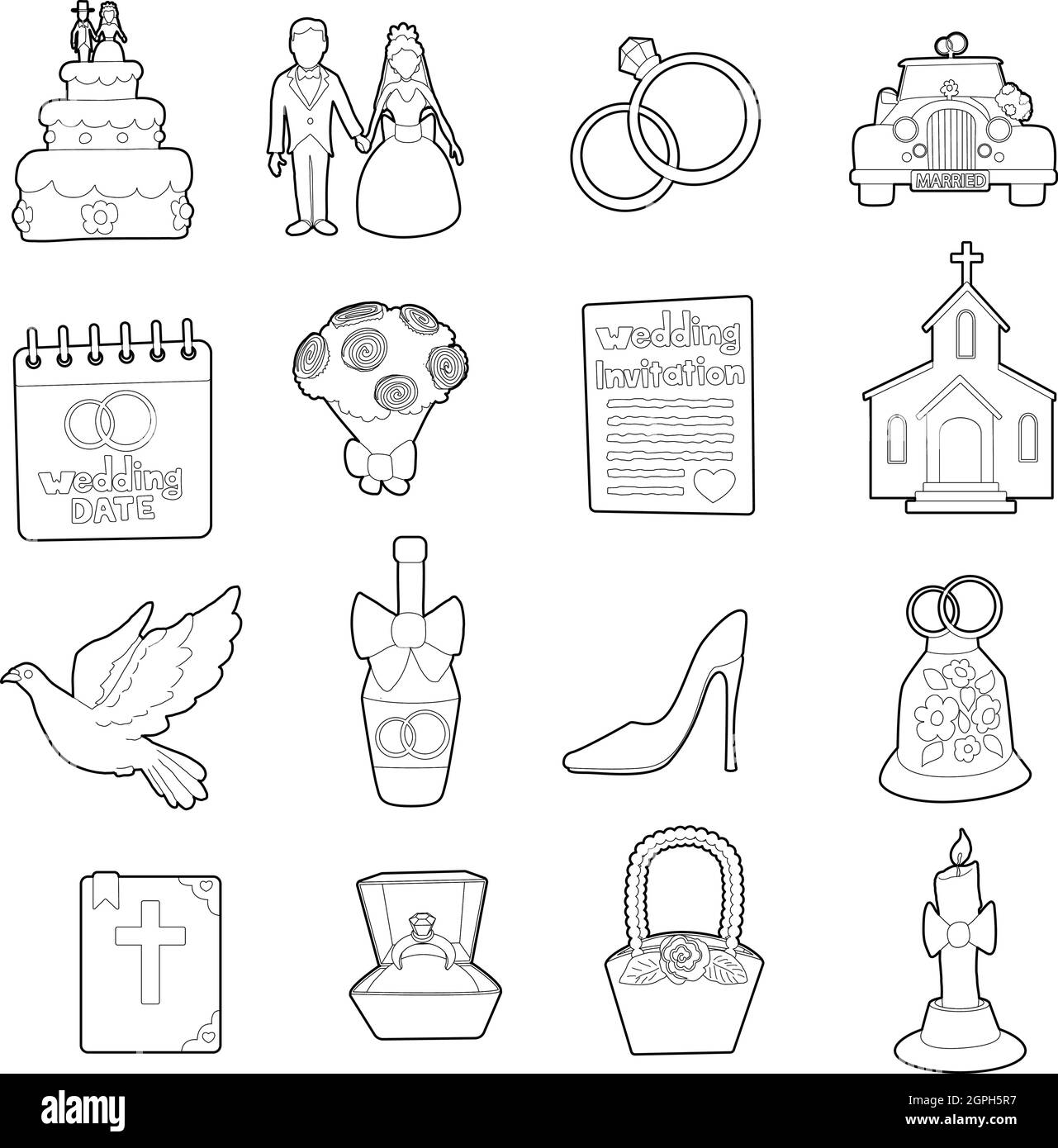 Wedding icons set, ouline cartoon style Stock Vector Image & Art - Alamy