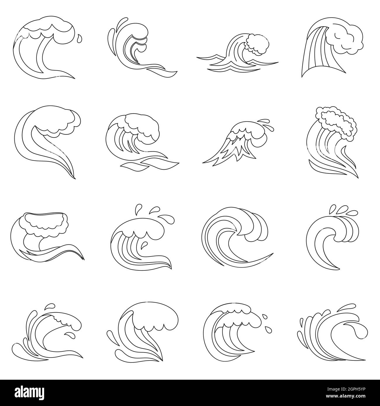 Sea waves icons set, outline style Stock Vector Image & Art - Alamy