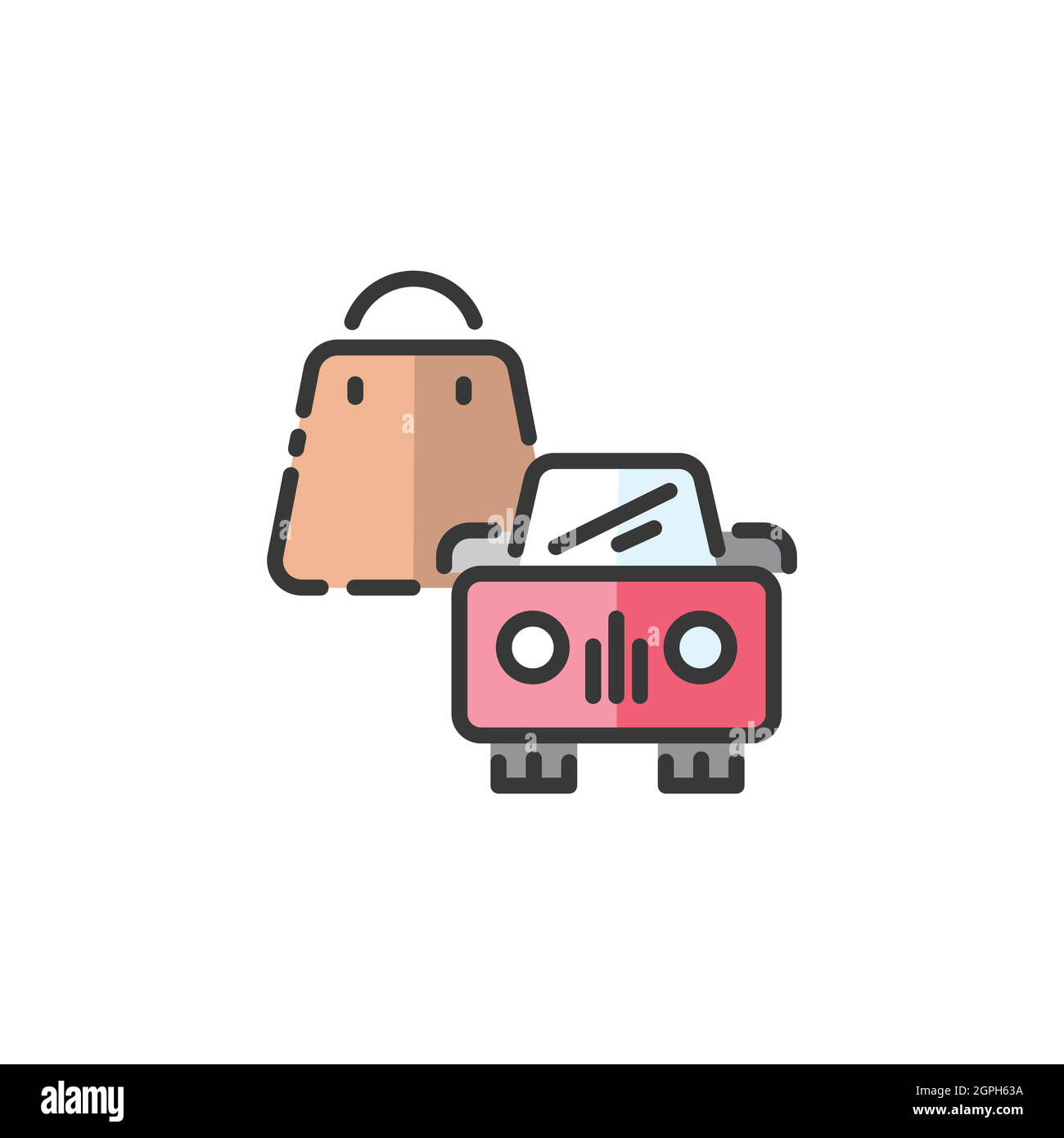 Shopping bag and car. Pick up at the store. Filled color icon. Commerce ...