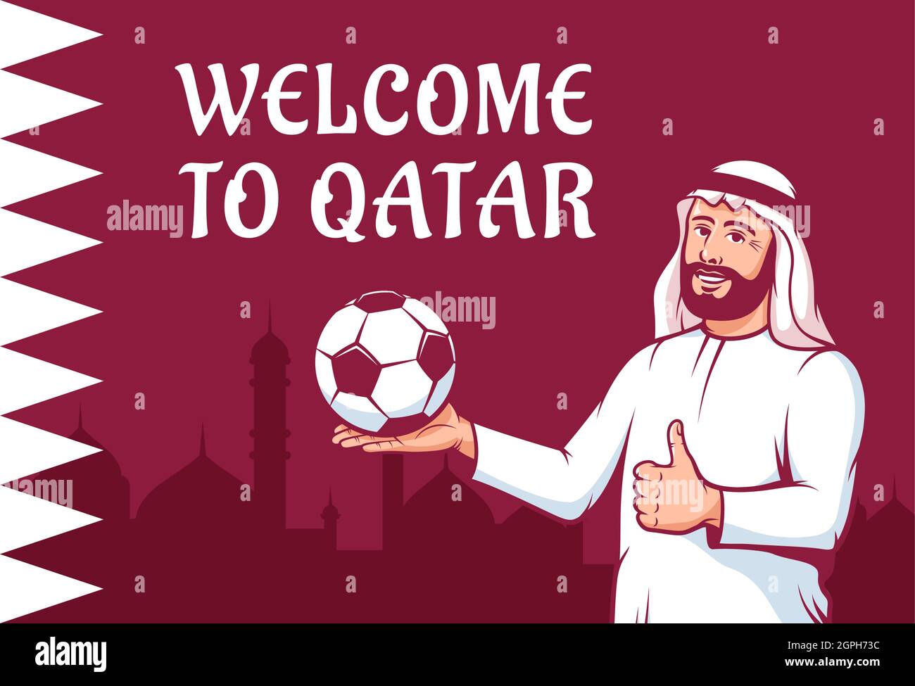 Middle eastern football. Arab man with soccer ball on Qatar flag ...