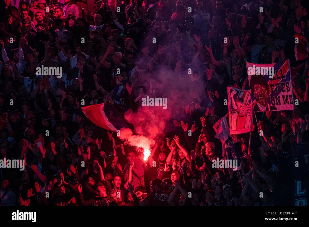 Ultras fans of Paris Saint-Germain during the UEFA Champions League ...