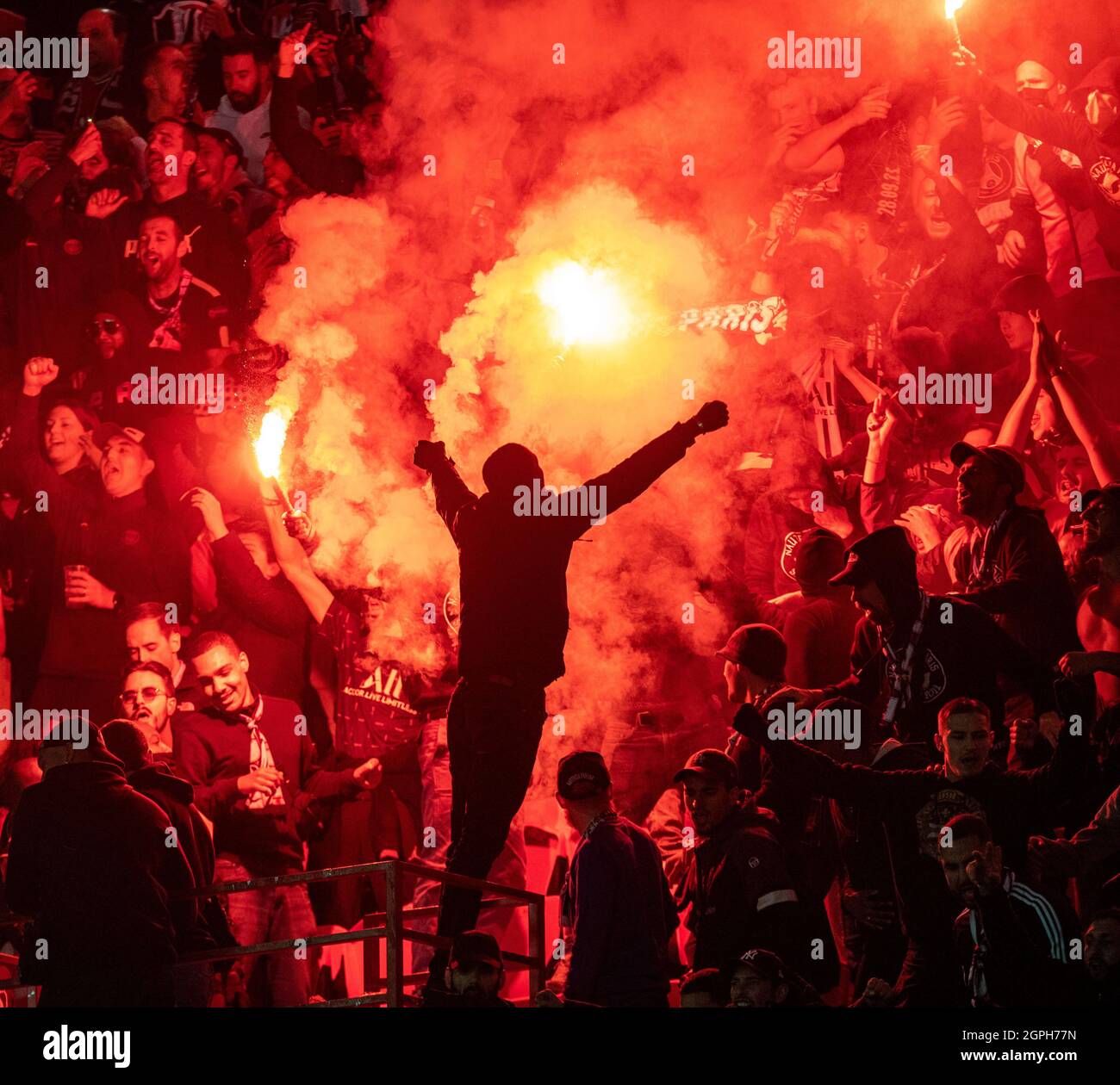 Ultras fans of Paris Saint-Germain during the UEFA Champions League ...