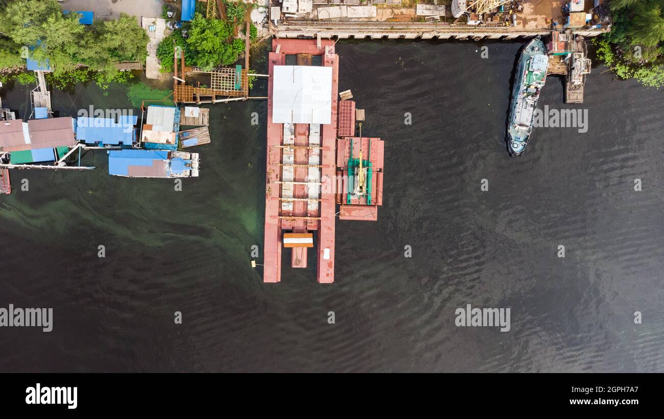 Small river port with industrial Construction work Stock Photo - Alamy