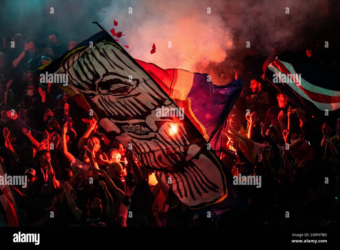 Ultras fans of Paris Saint-Germain during the UEFA Champions League ...