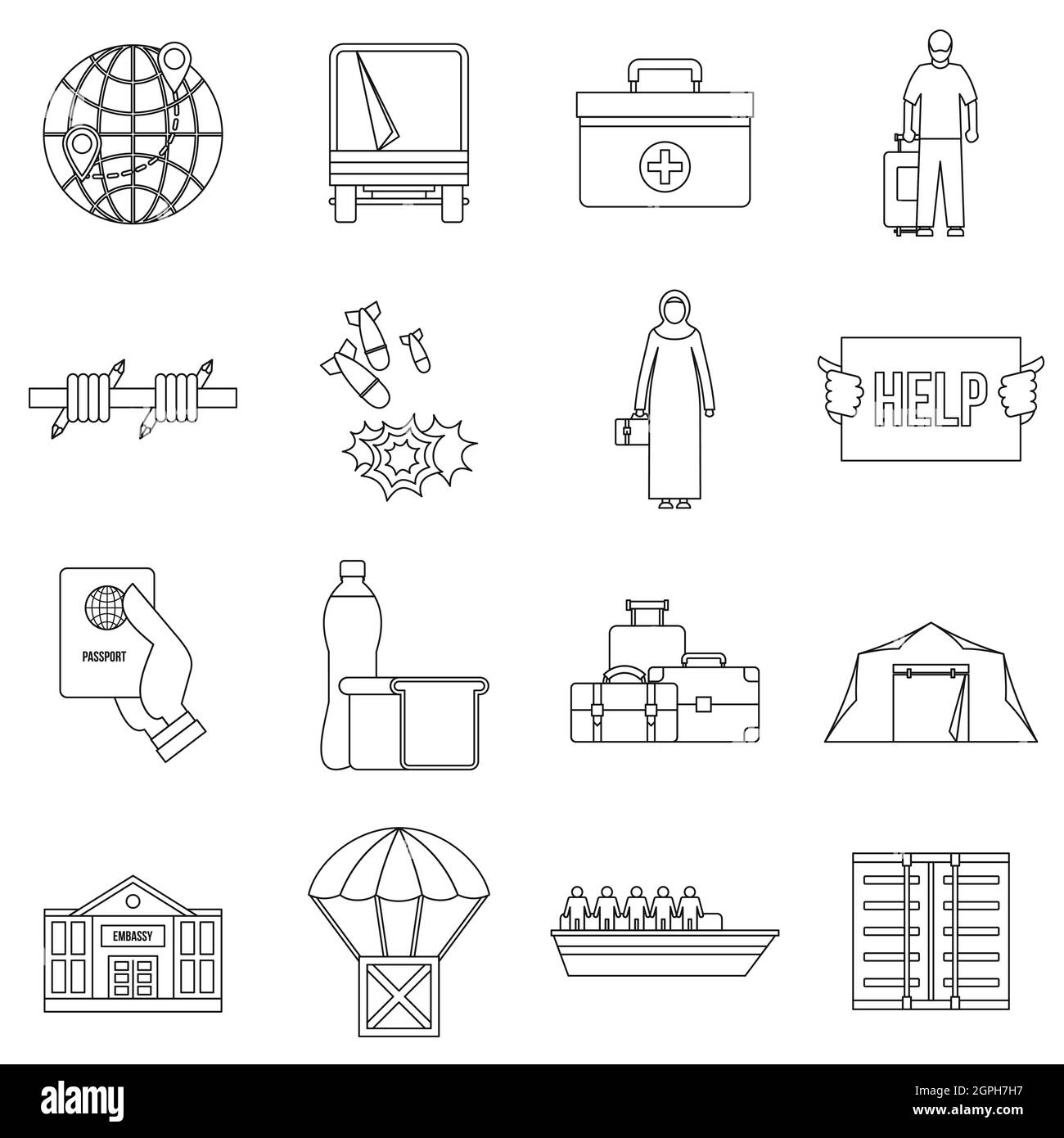 Refugees problem icons set, outline style Stock Vector Image & Art - Alamy