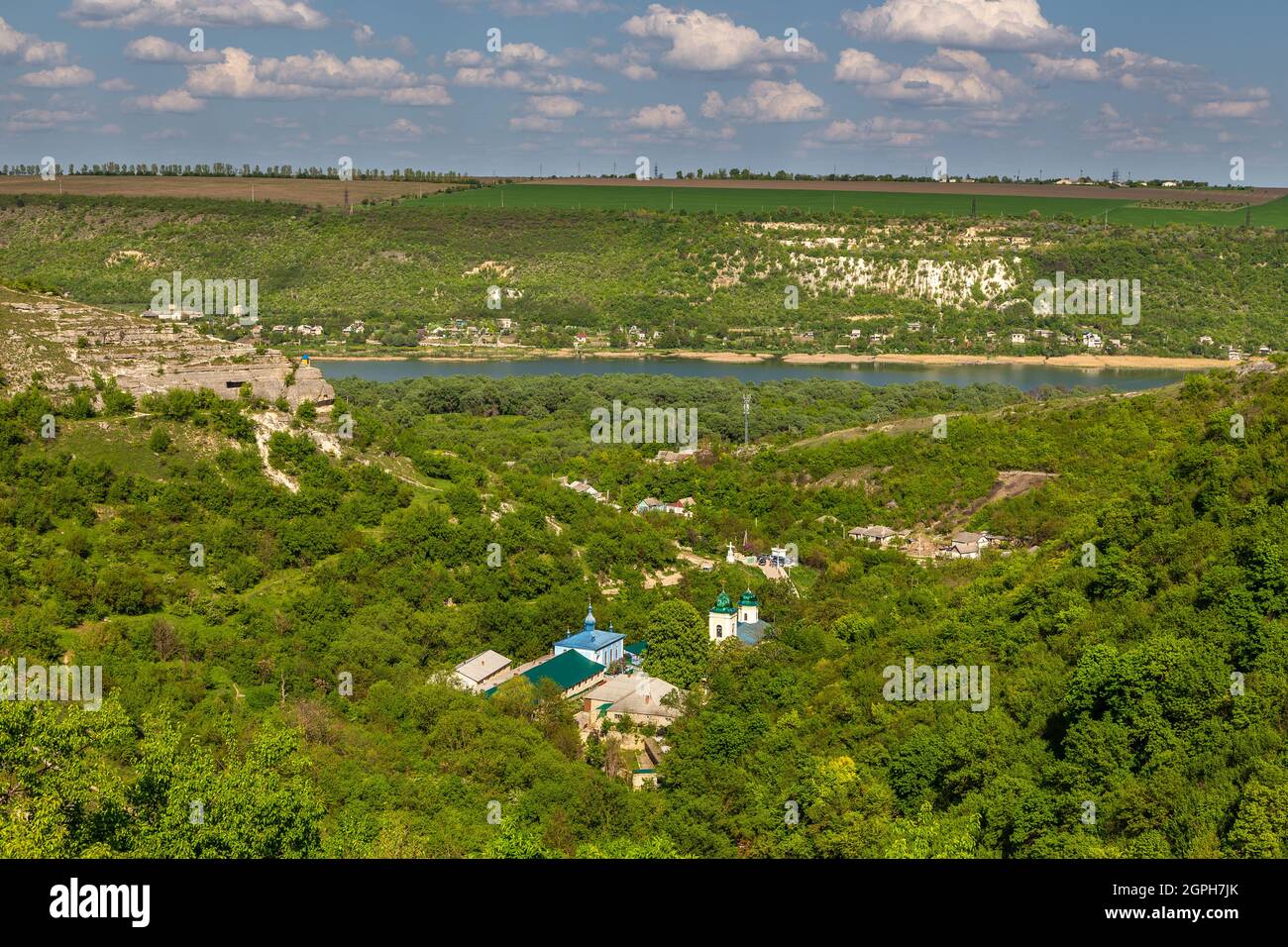 View of the Saharna Monastery, Holy Trinity. Dniestr river in the ...