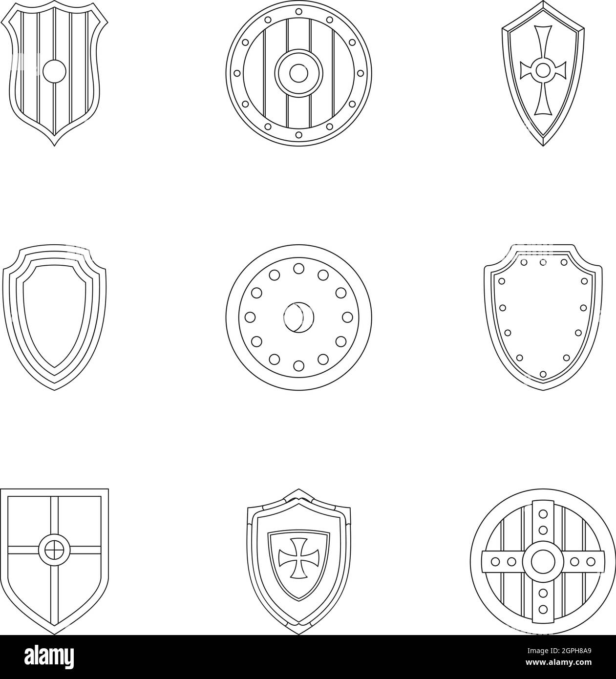 Shield icons set, outline style Stock Vector Image & Art - Alamy