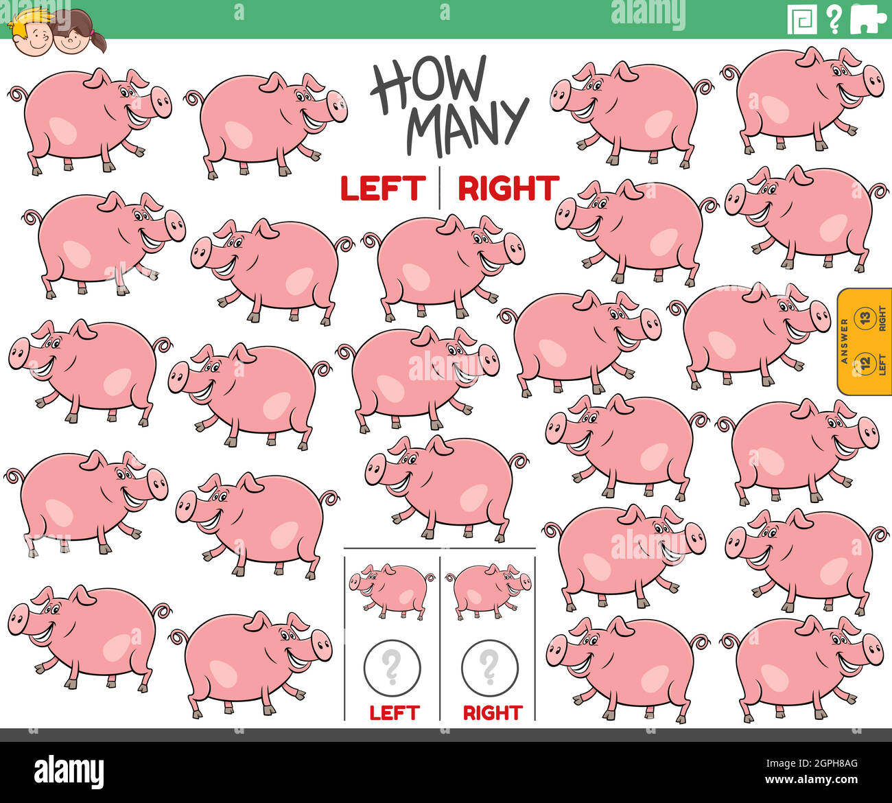 counting left and right pictures of cartoon pig farm animal Stock ...