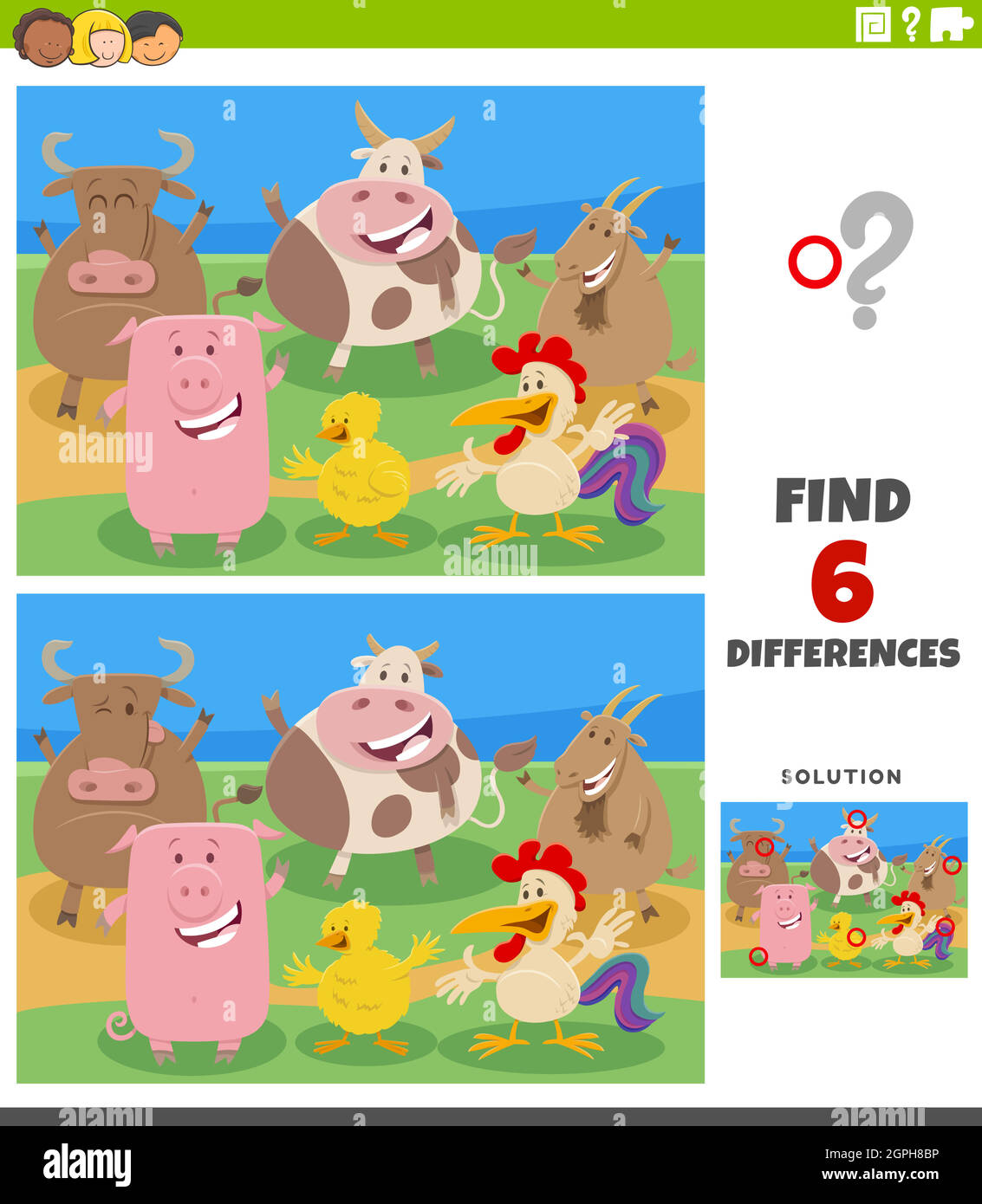 differences educational game with cartoon farm animal characters Stock ...