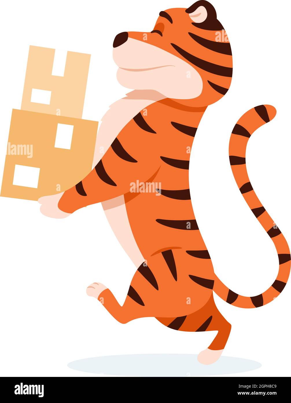 Cartoon smiling tiger delivers parcel boxes Stock Vector Image & Art ...