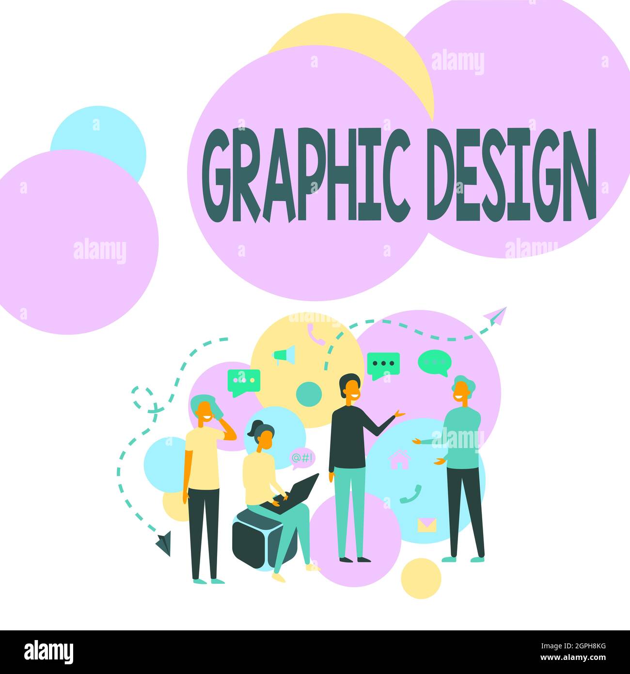 Hand writing sign Graphic Design. Concept meaning art or skill of combining text and pictures in ...