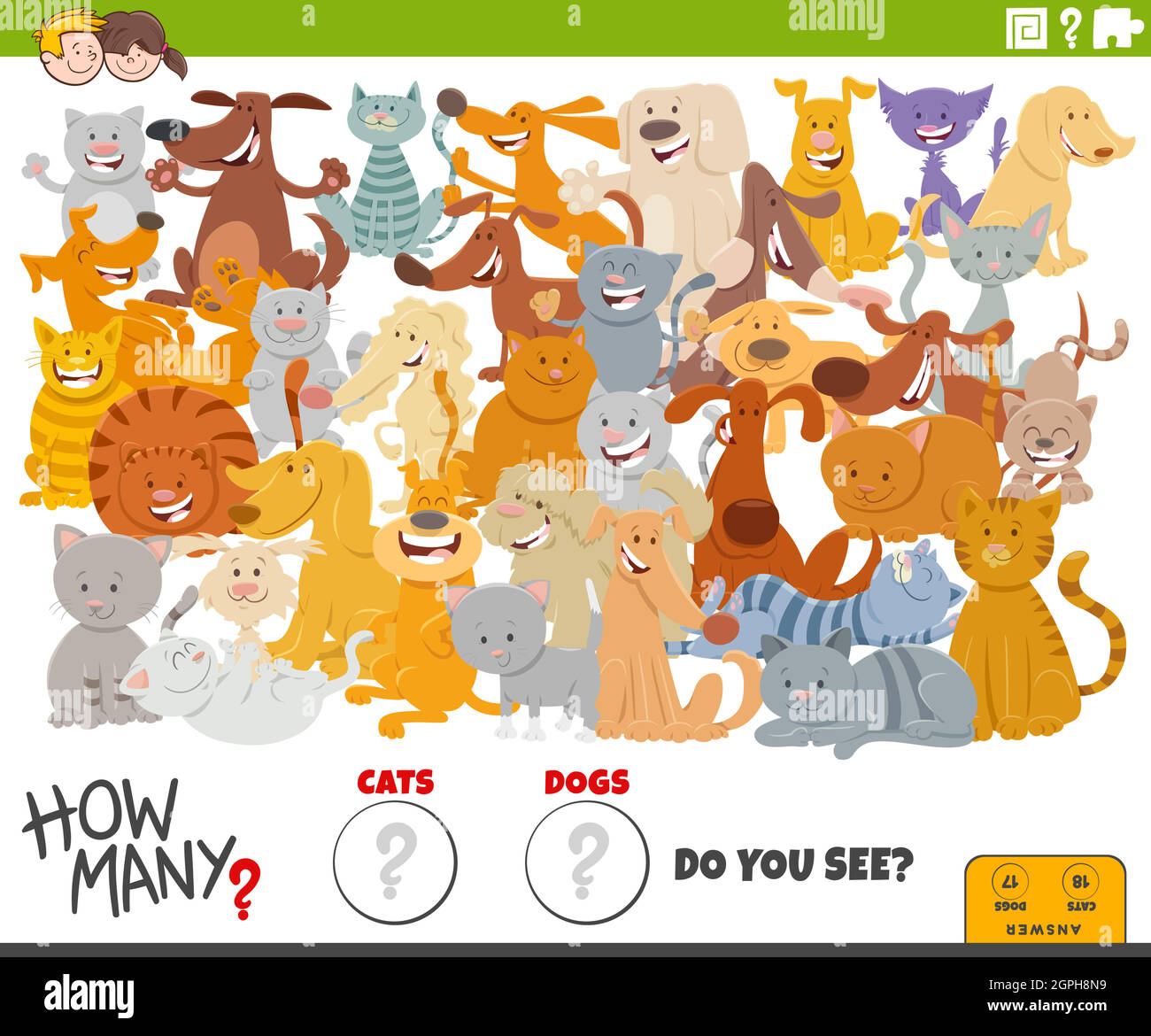 how many dogs and cats educational game for children Stock Vector Image ...