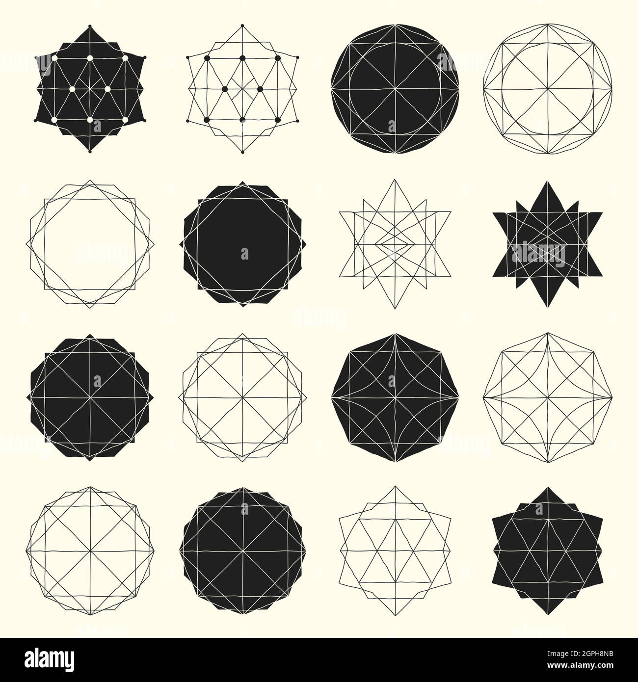 Simple set with black filled and hollow geometric shapes and elements ...