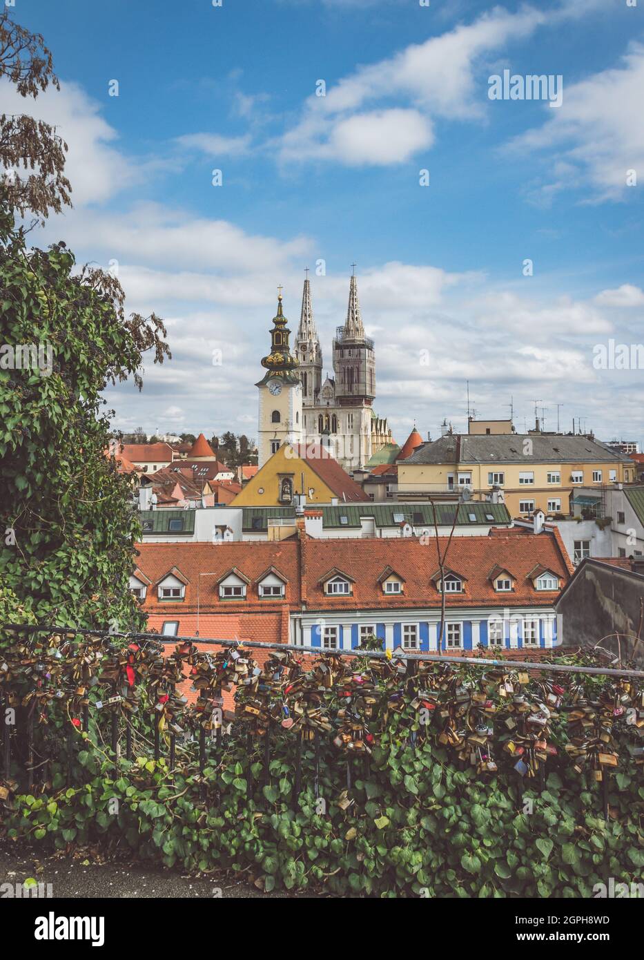 View of the old Zagreb cathedral blue sky background Stock Photo - Alamy