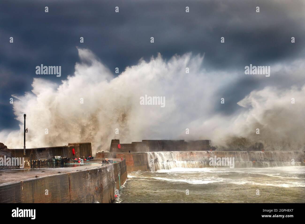 PORTKNOCKIE MORAY COAST SCOTLAND A STORMY SKY WITH WIND DRIVEN WAVES ...