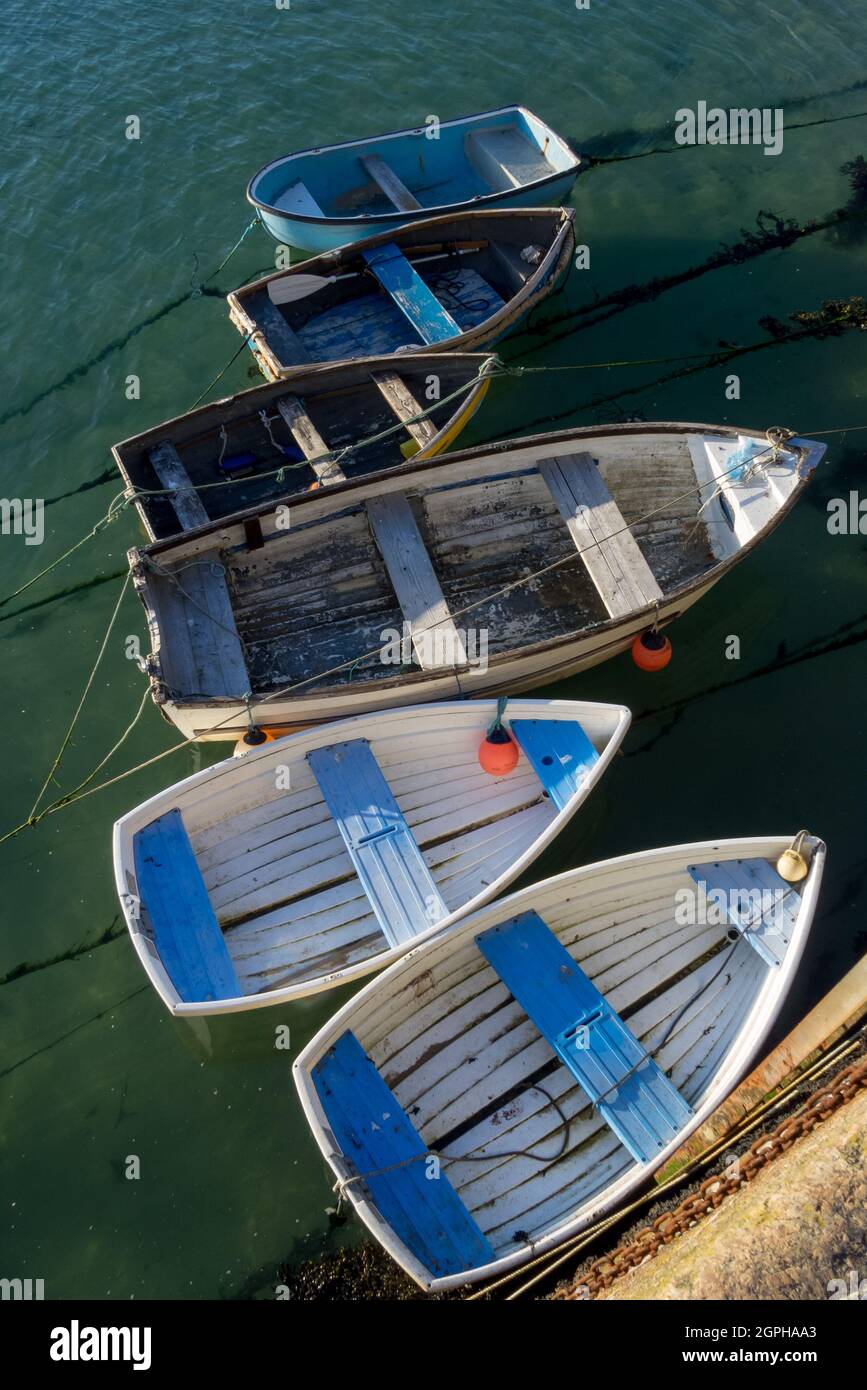 Ariel View Of Six Small Tender Boats In St Ives Harbour Stock Photo - Alamy