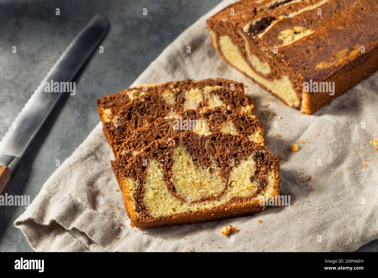 Homemade Sweet Marbled Cake Loaf with Chocolate and Vanilla Stock Photo ...