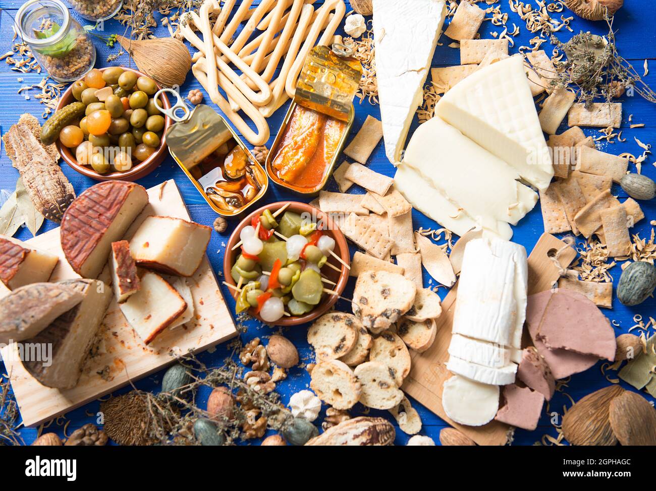 Assorted table of typical Spanish tapas to share with friends Stock ...