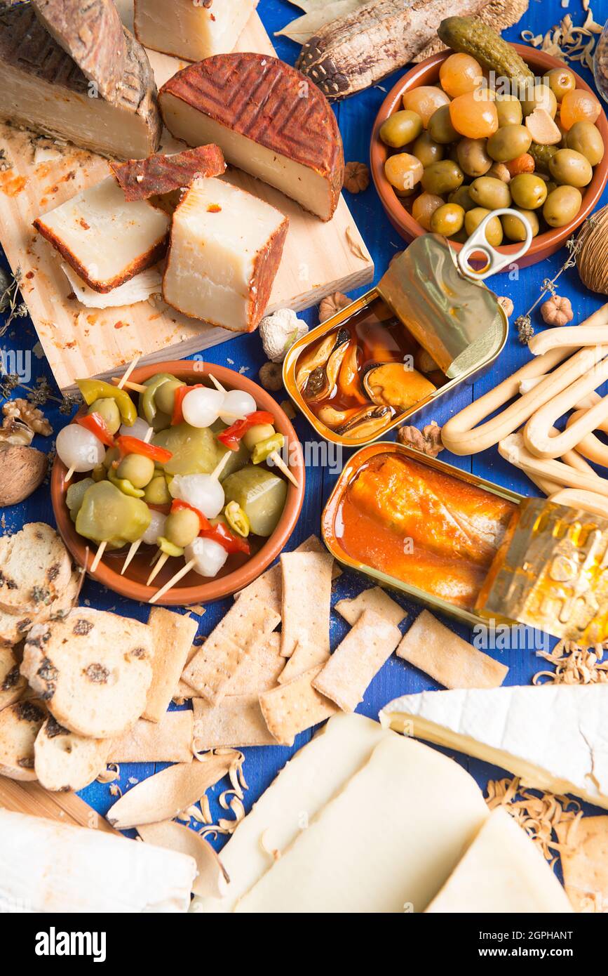Assorted table of typical Spanish tapas to share with friends Stock ...