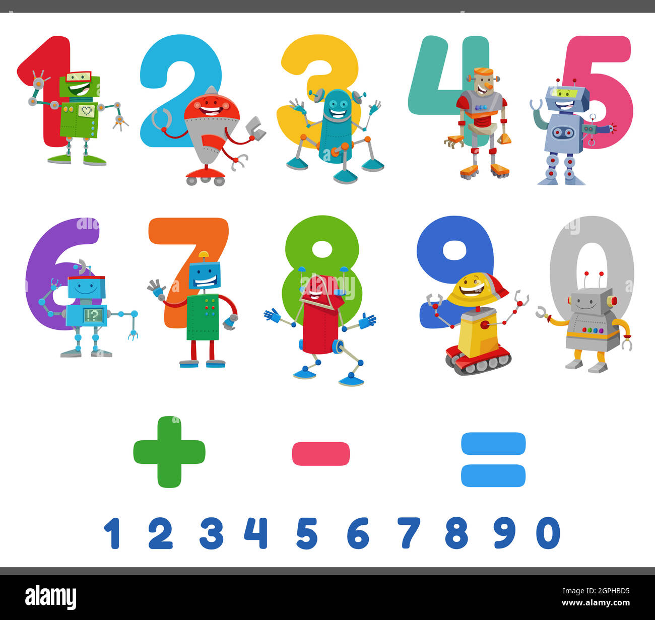 educational numbers set with happy robots characters Stock Vector Image ...