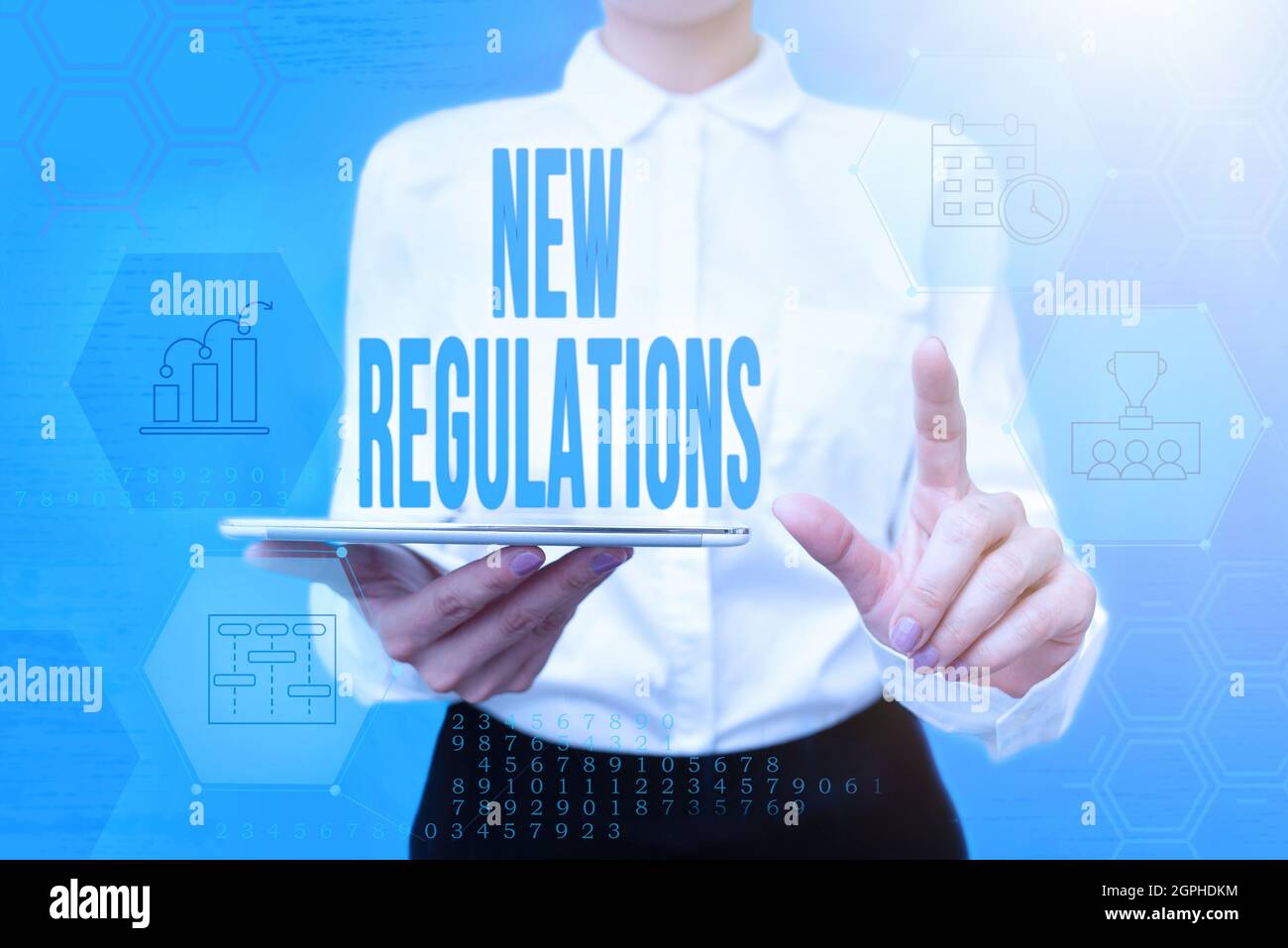 Text caption presenting New Regulations question. Word Written on rules ...