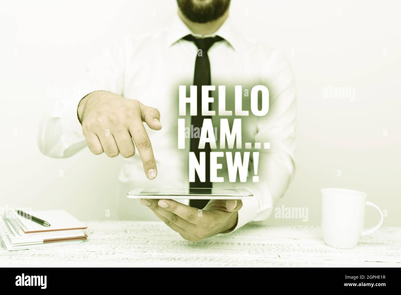 Hand writing sign Hello I Am New. Conceptual photo used as greeting or ...