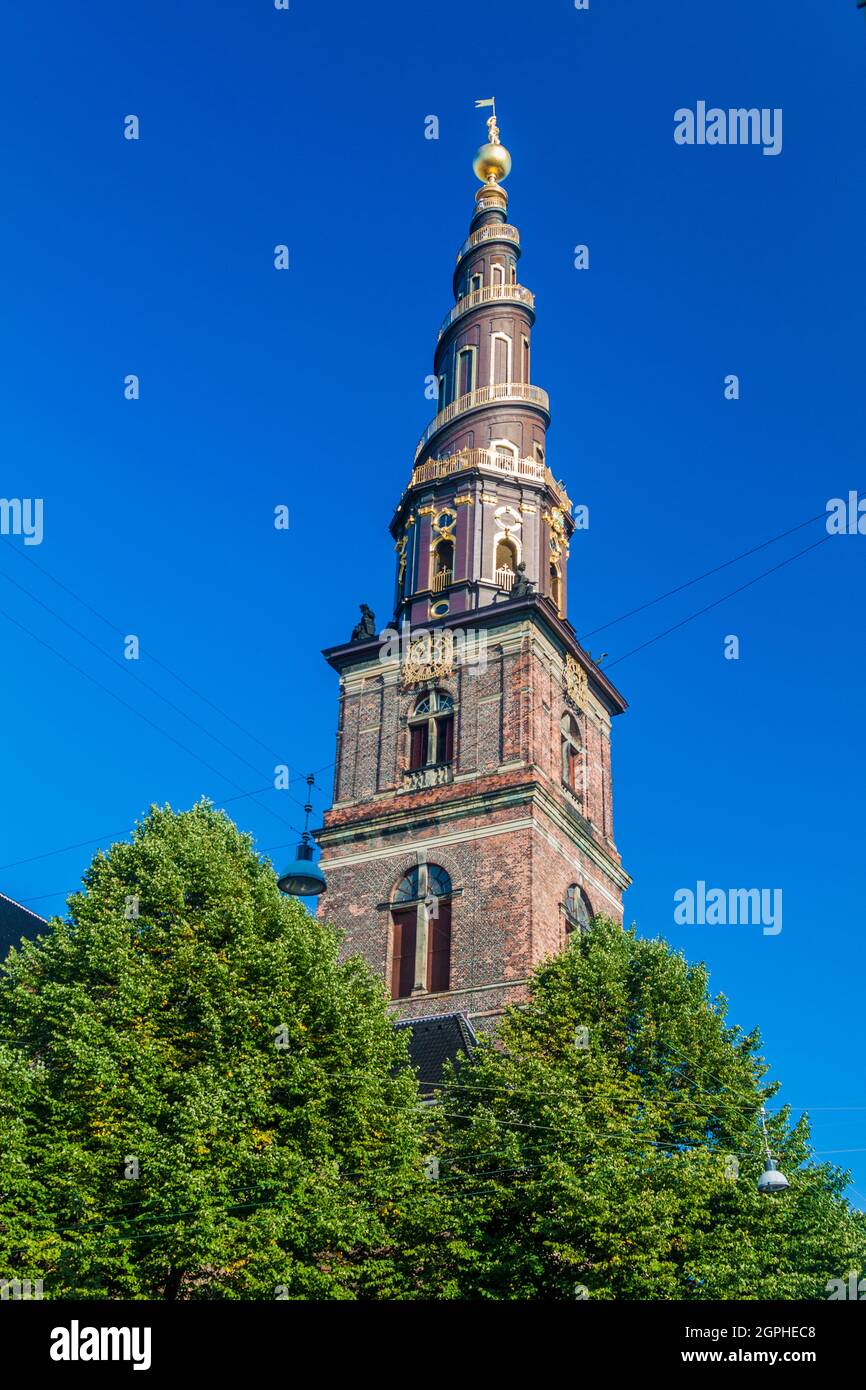 Church of Our Saviour tower in Copenhagen, Denmark Stock Photo - Alamy