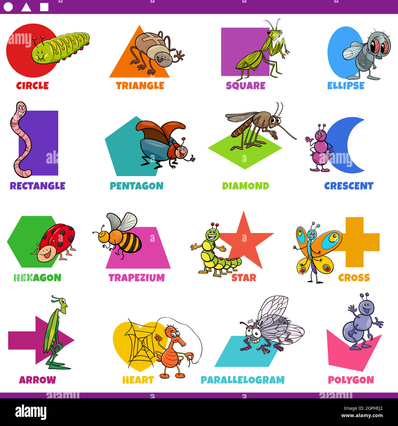 basic geometric shapes with comic insects characters set Stock Vector ...