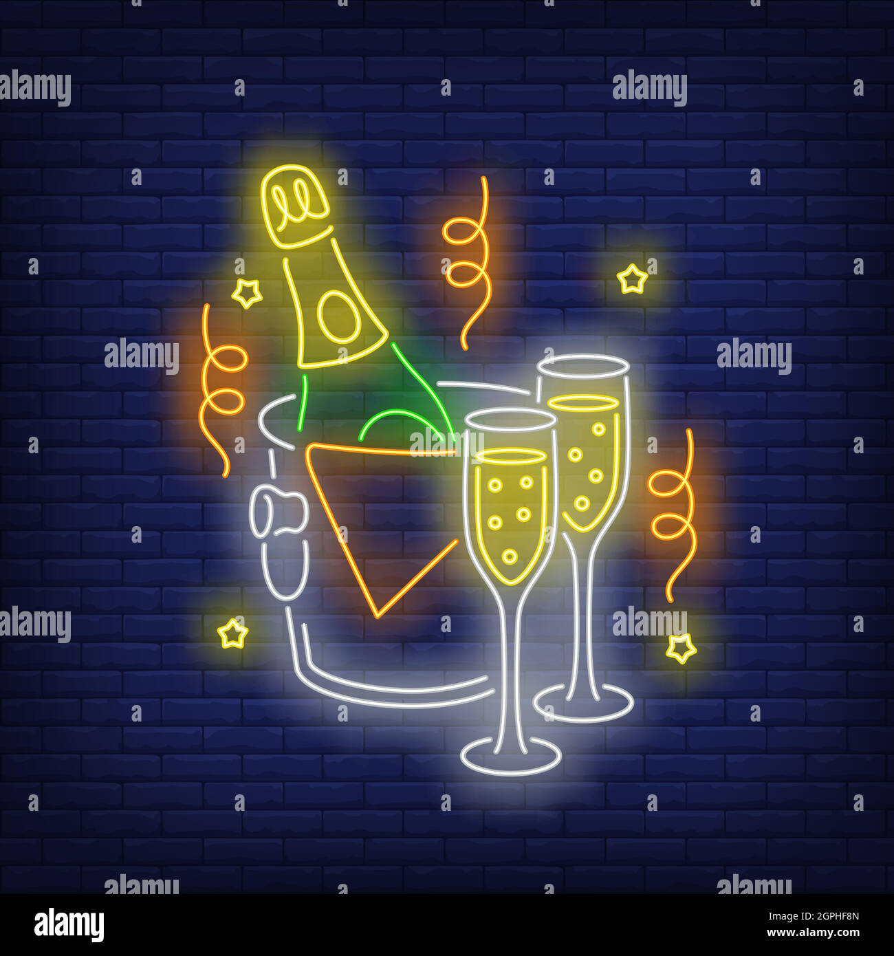 Bottle of champagne in ice bucket neon sign Stock Vector Image & Art ...