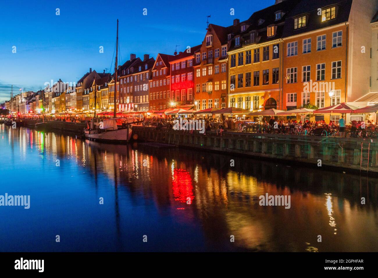 Evening panorama of Nyhavn district architecture in the Old Town of ...