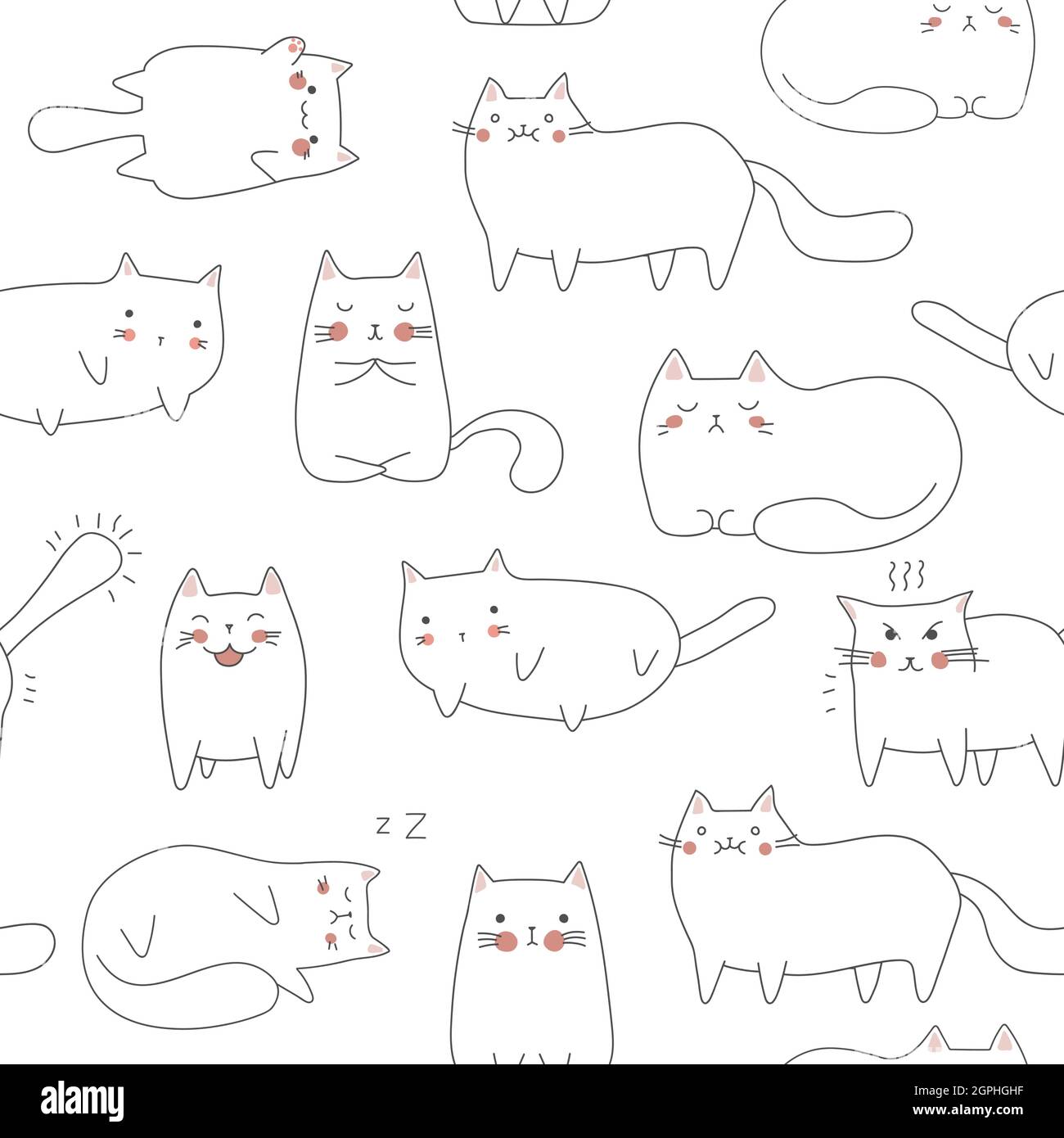 Seamless pattern with cute colorful Kittens. Creative childish fat cats ...