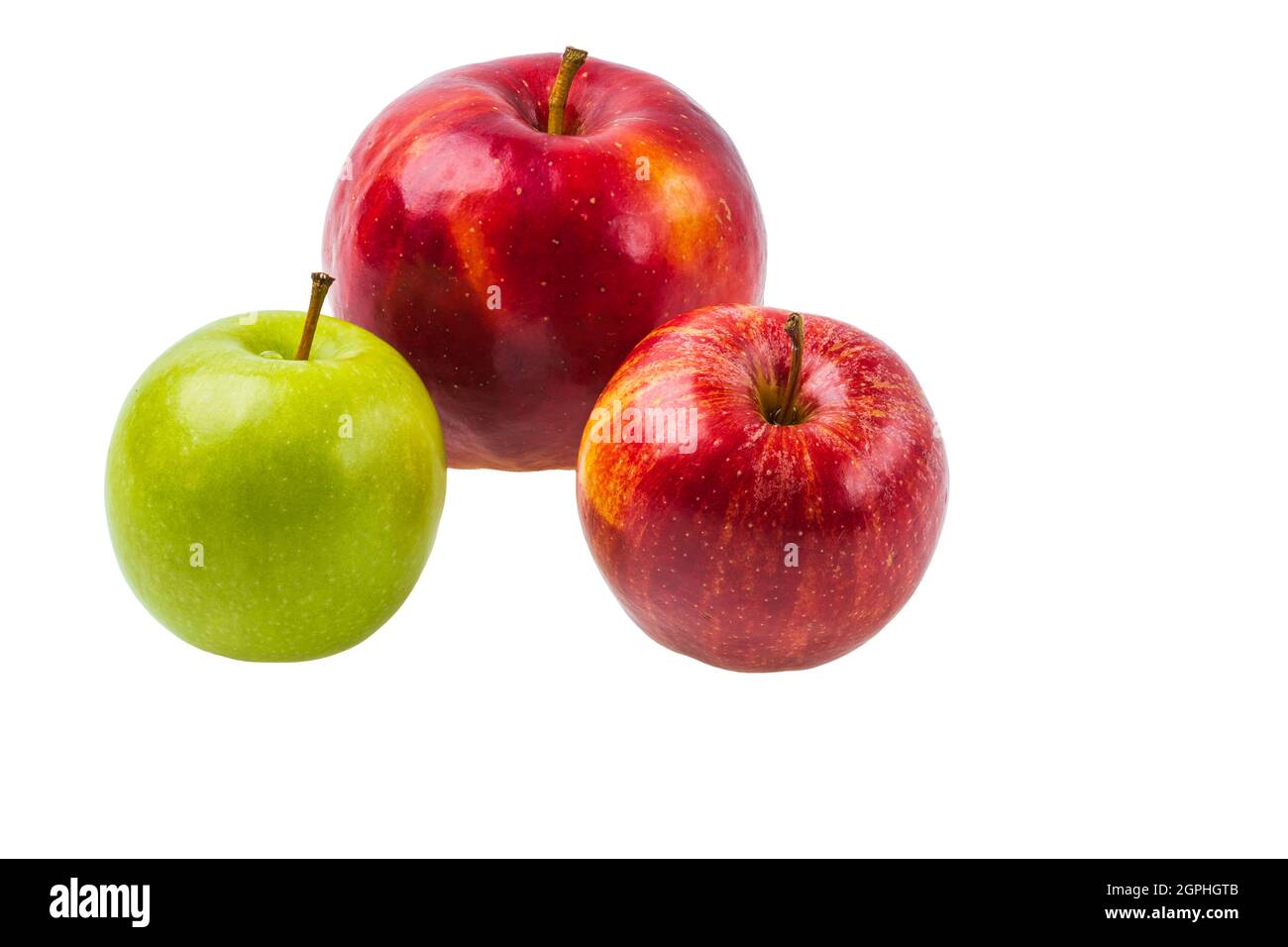 Close up view of three apples isolated on white background. Beautiful ...