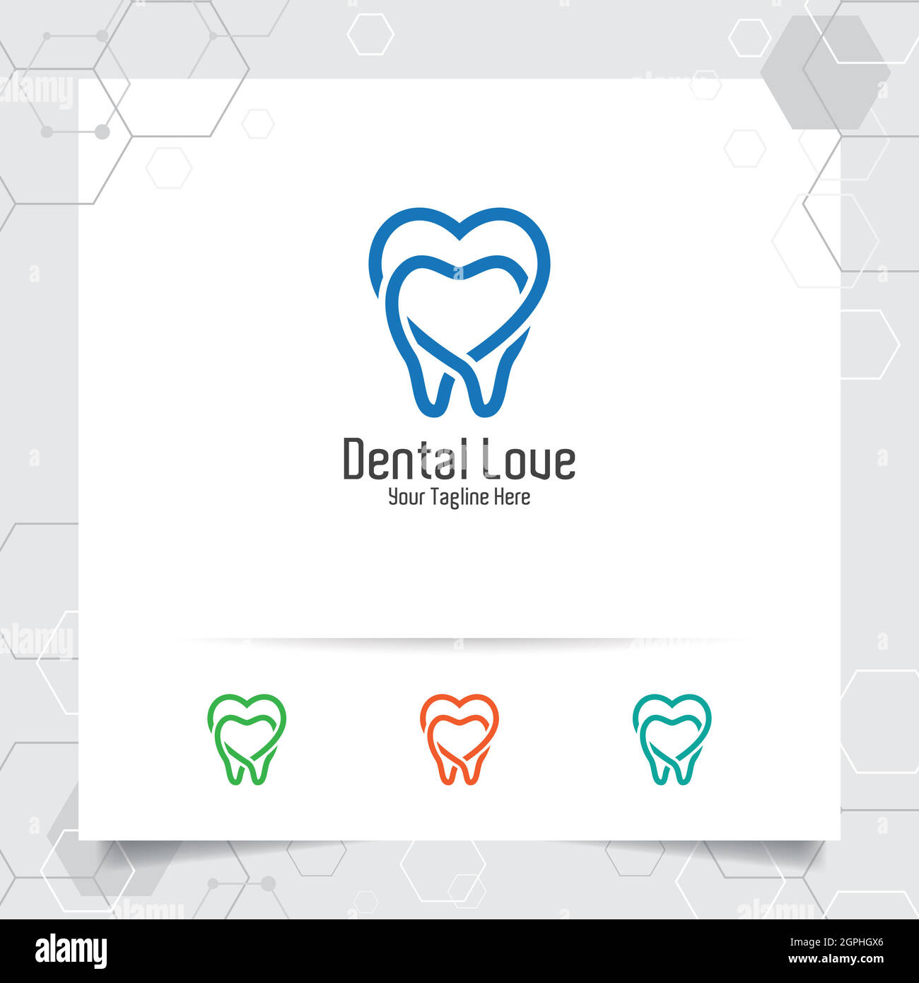 Dental logo dentist vector design with concept of heart love symbol and ...