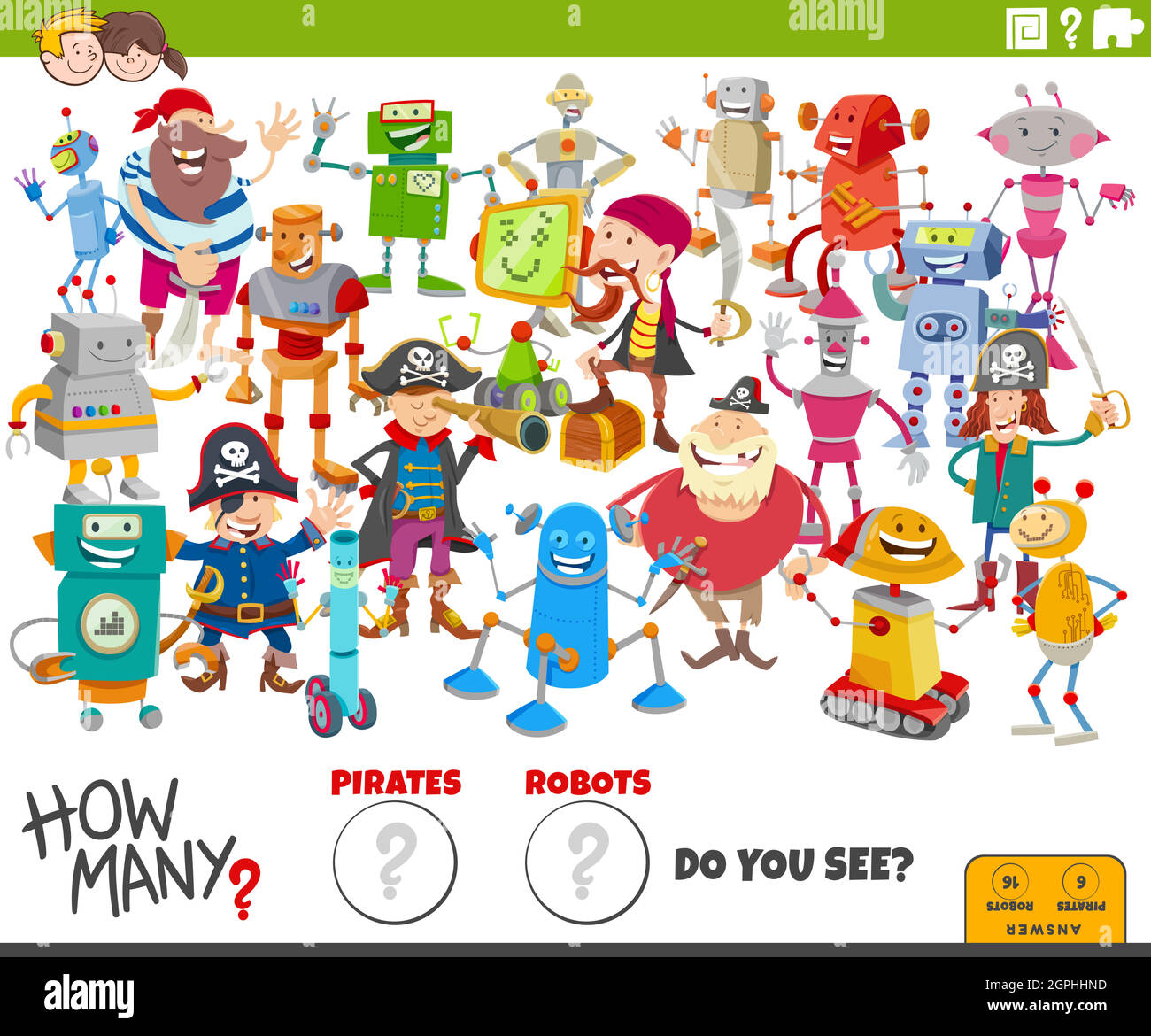 how many cartoon robots and pirates educational task Stock Vector Image ...