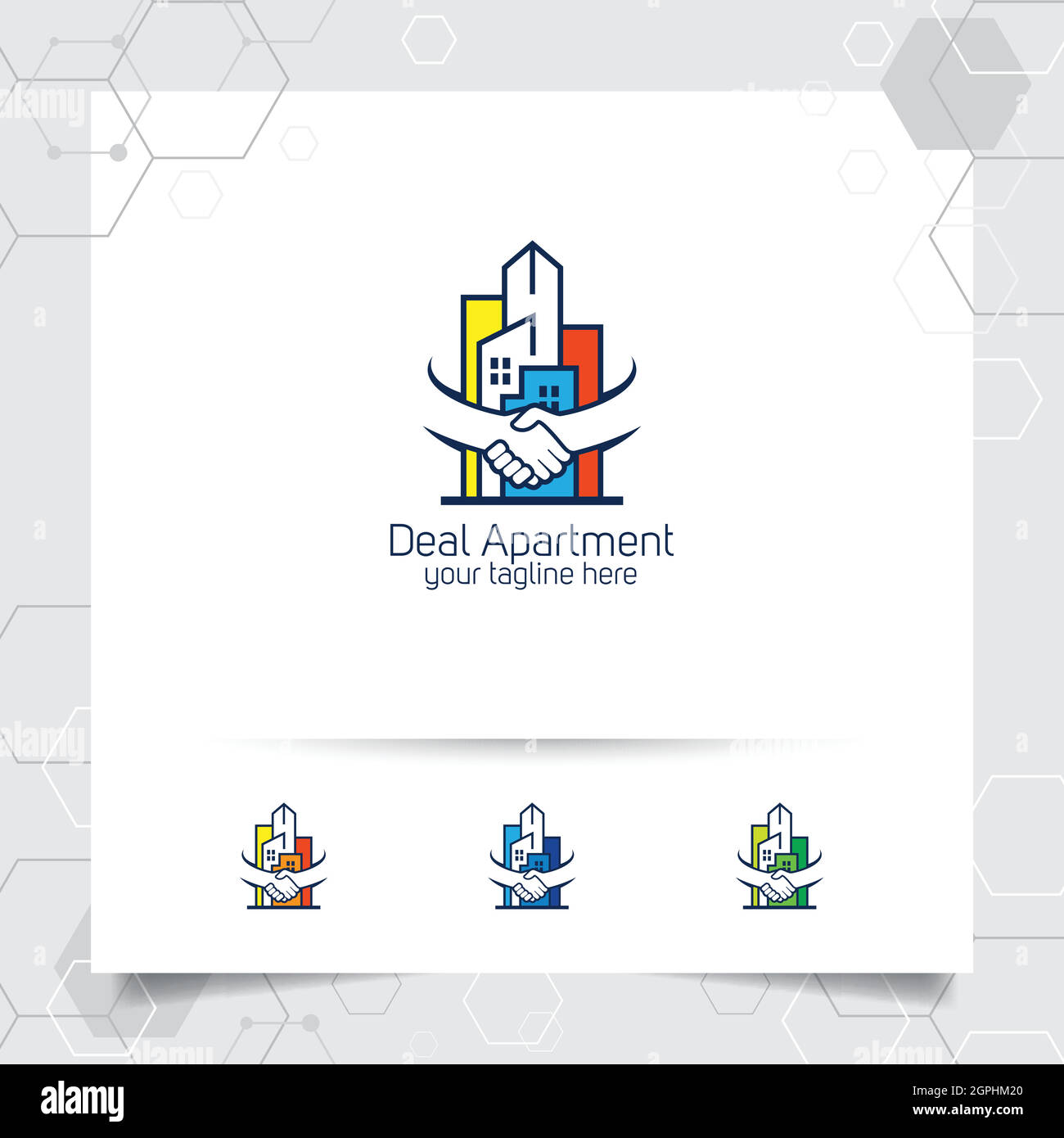 Property logo design vector with concept of deal and hand shake. Real ...