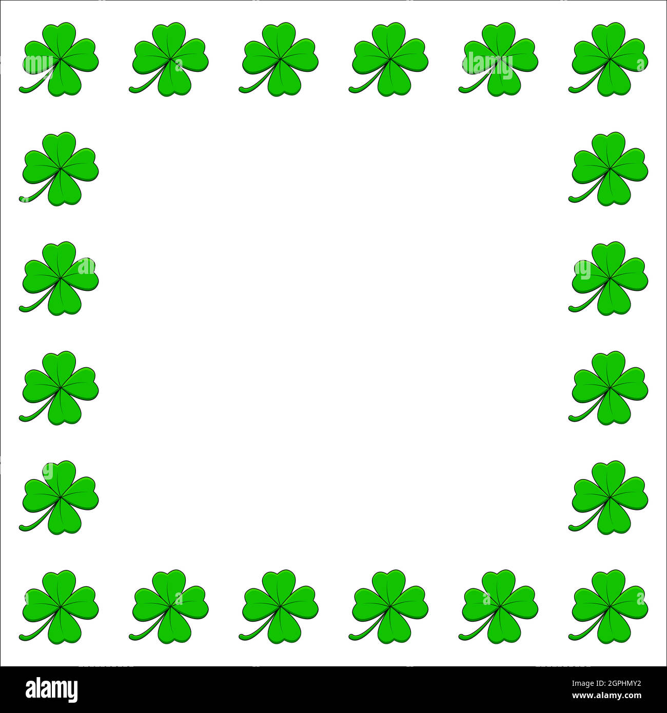 Clover square frame. Four leaf shamrock border with copy space. Vector empty background isolated ...