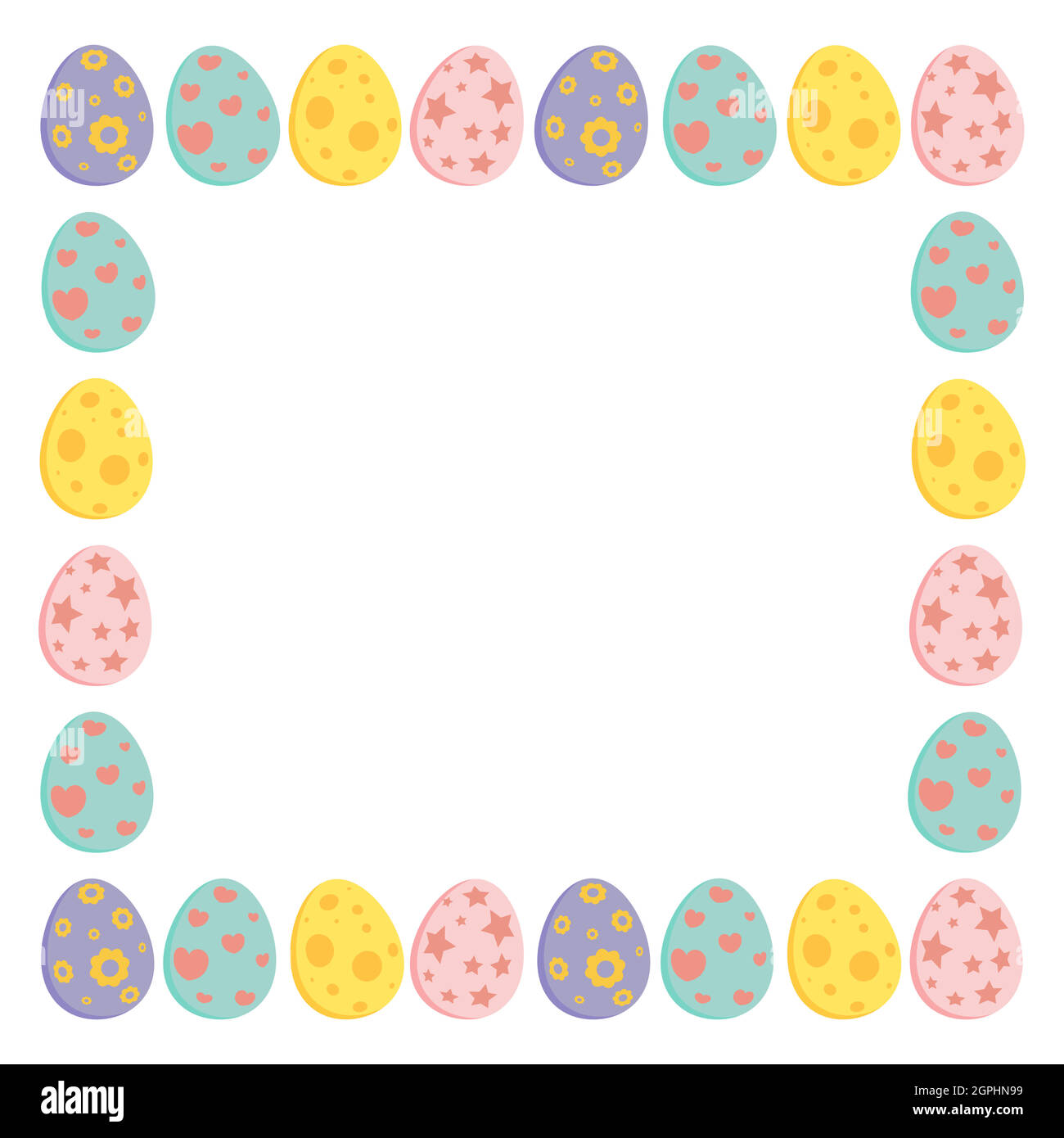 Easter square frame with colorful eggs. Holiday border for greeting ...