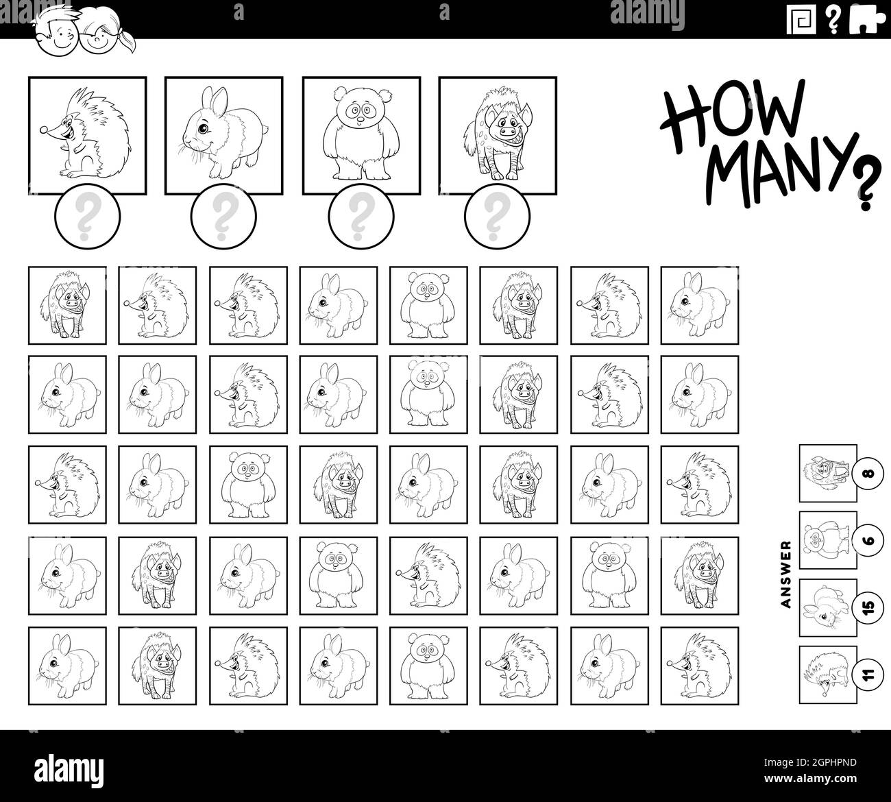 How Many Cartoon Animals Counting Game Coloring Book Page Stock Vector how-many-cartoon-animals-counting-game-coloring-book-page-stock-vector