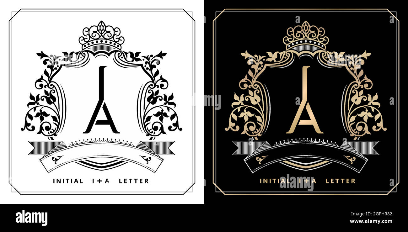 IA or AI royal emblem with crown, initial letter and graphic name ...